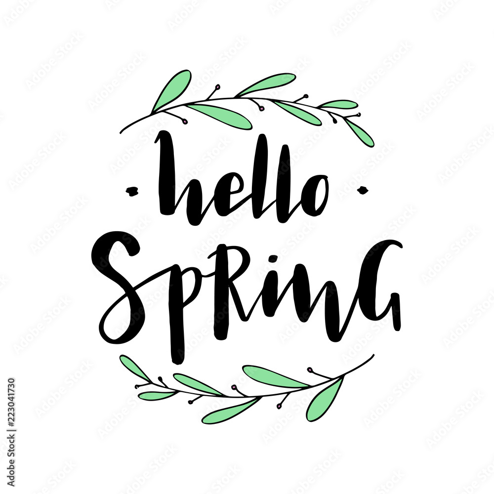 Hello Spring. Handwritten lettering phrase. Modern ink calligraphy ...