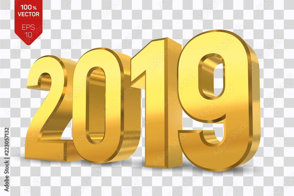 2019 Golden Numbers isolated on transparent background. 3D isometric ...