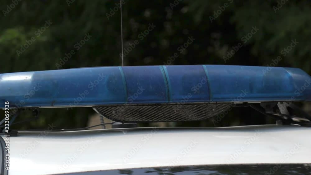 Patrol police car with beautiful emergency sirens lights. blue flashes ...