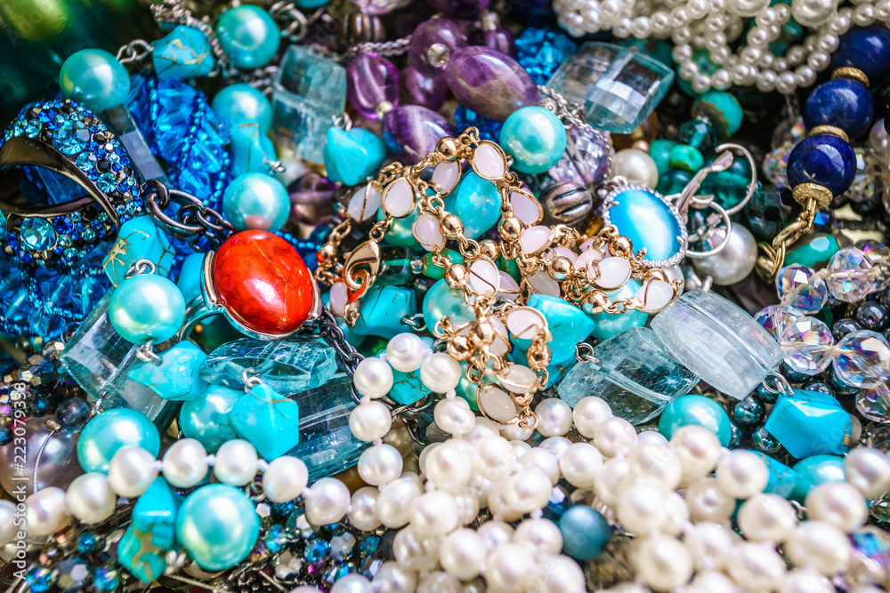 Colorful jewellery. Vintage jewelry background Stock Photo | Adobe Stock