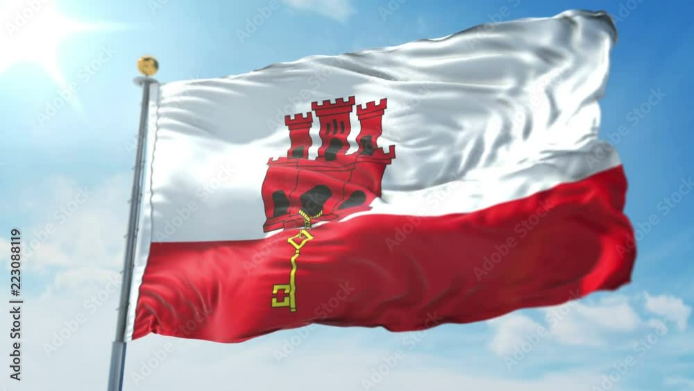 Gibraltar flag seamless looping 3D rendering video. 3 in 1: Includes ...