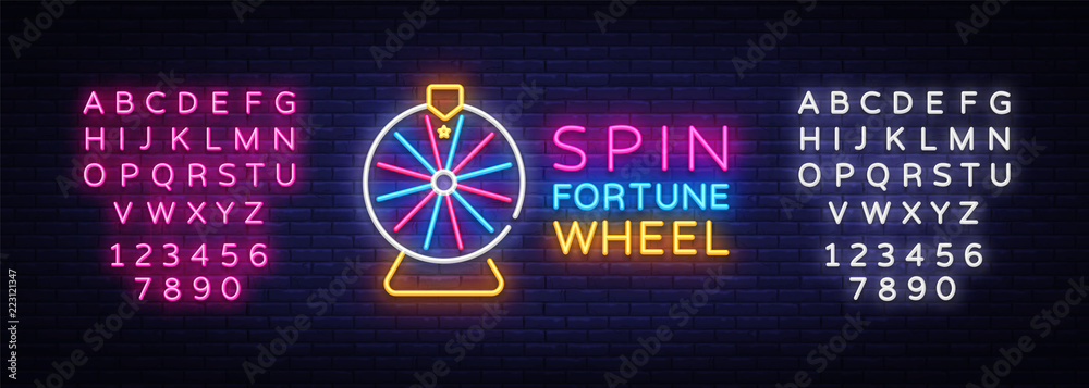 Fortune Wheel Neon Logo Vector. Fortune Wheel neon sign, design ...