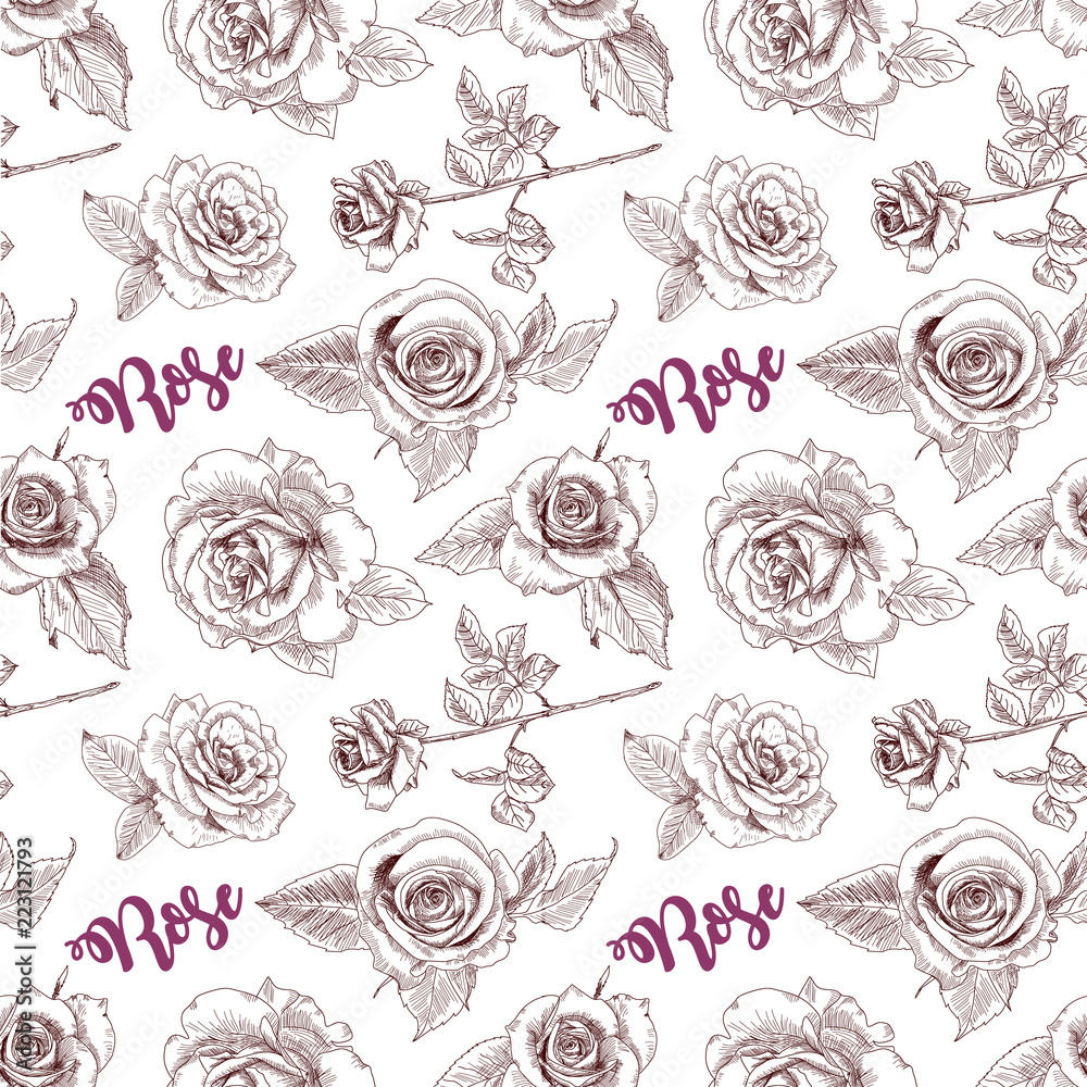 Pattern bouquet Rose flowers. Hand drawn sketch. Vector illustration ...