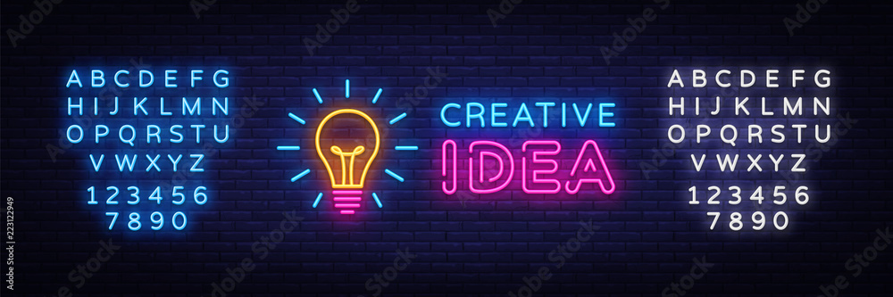Creative Idea Neon Sign Vector. Creative Idea neon logo, design ...