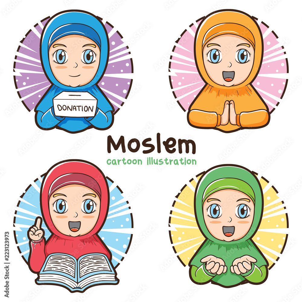 moslem girl set cartoon illustration Stock Vector | Adobe Stock
