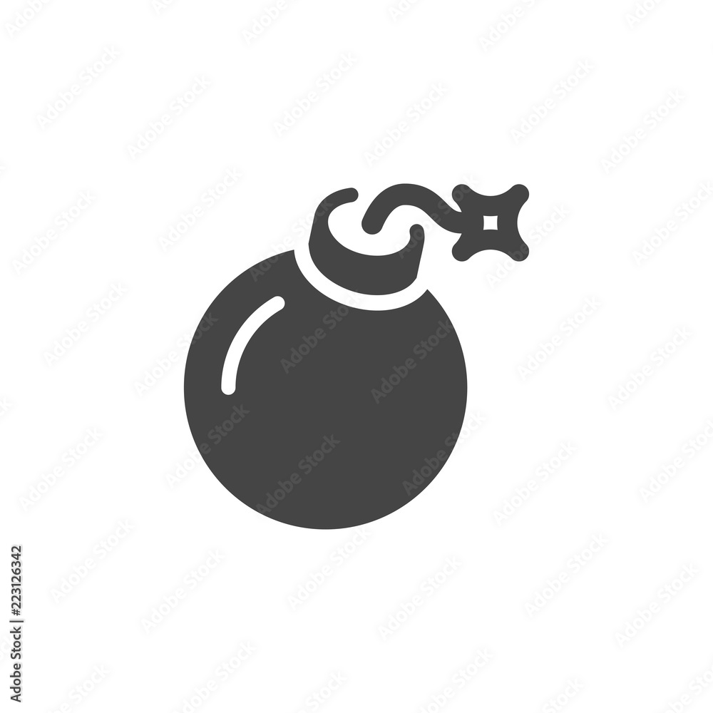 Bomb black flat icon. Explosive dynamite, symbol of danger, war, risk ...