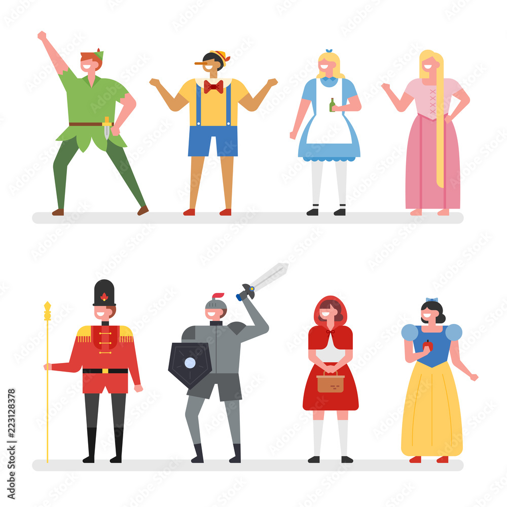 fairy tale story hero characters. flat design style vector graphic ...