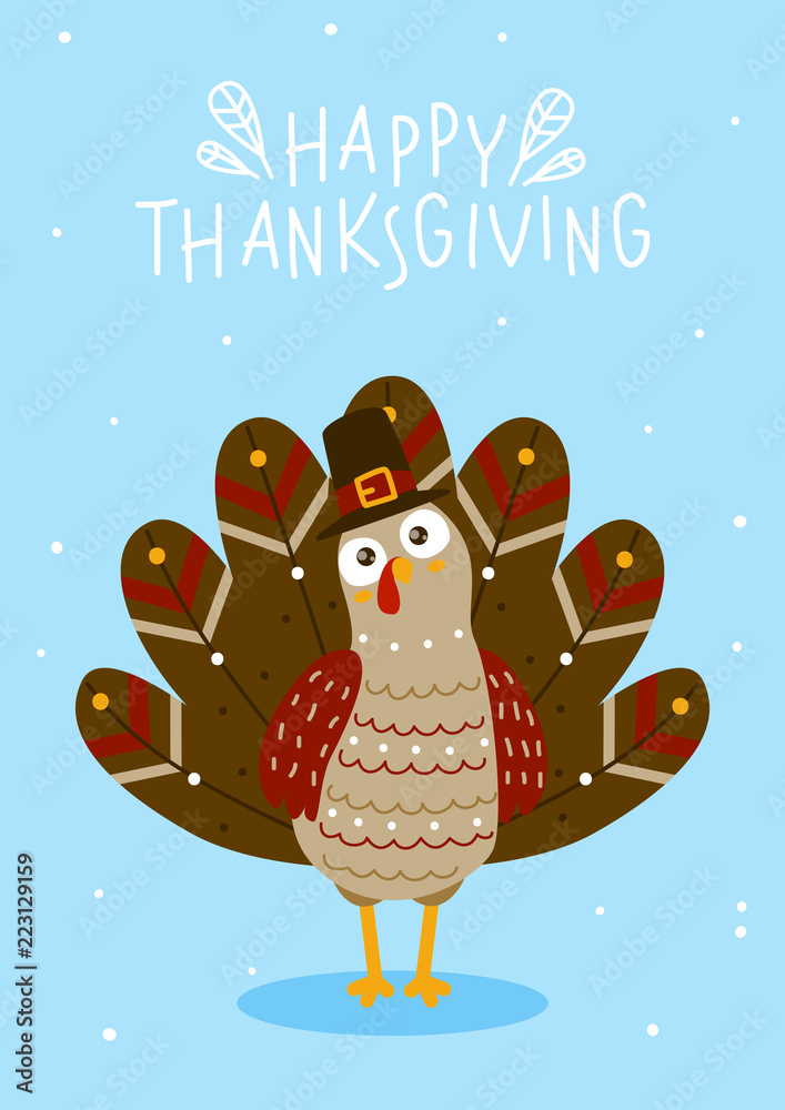Thanksgiving greeting card with cute turkey Stock Vector | Adobe Stock