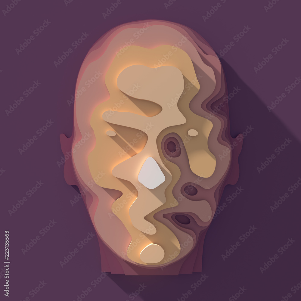 Abstract paper cut human head. Paper sclices with long shadow form 3d ...