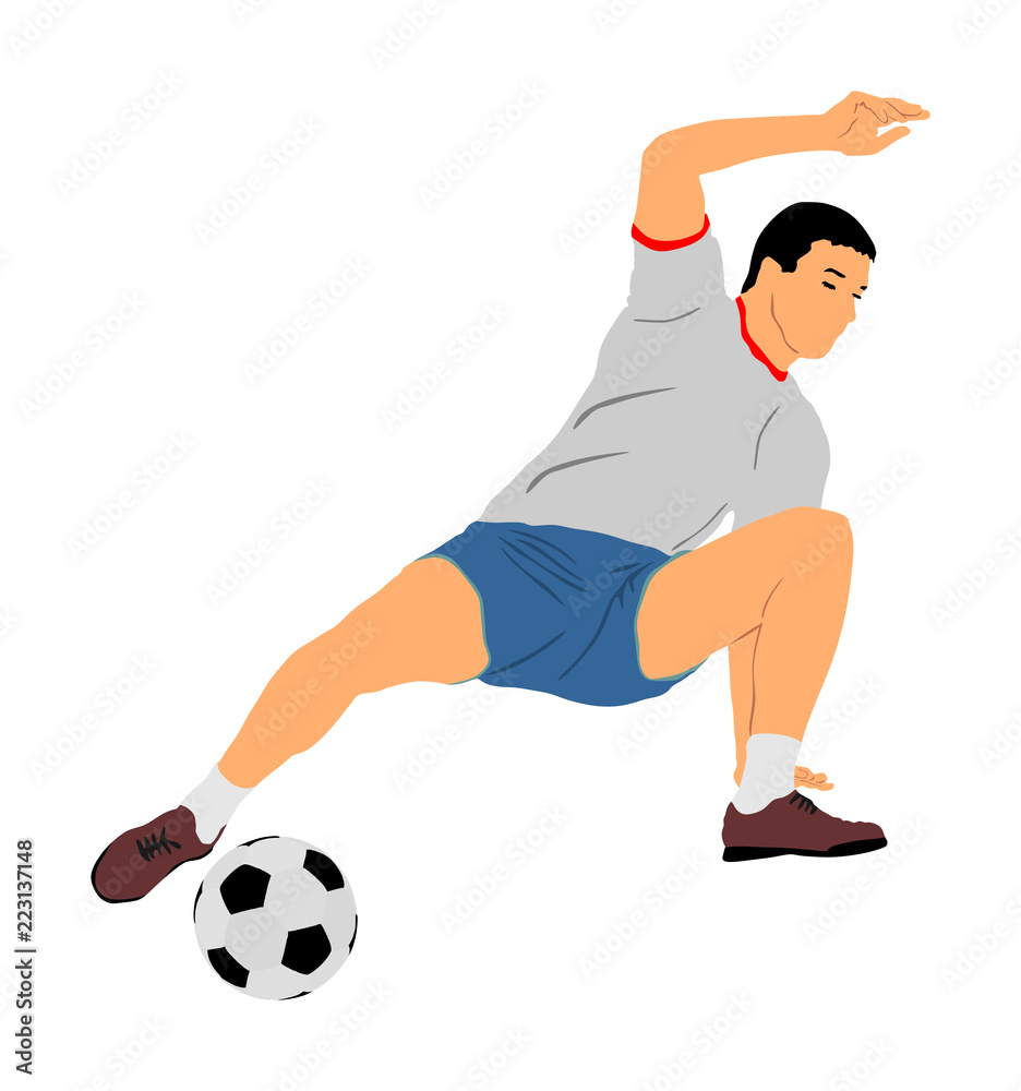 Soccer player with ball in action vector illustration isolated on white ...
