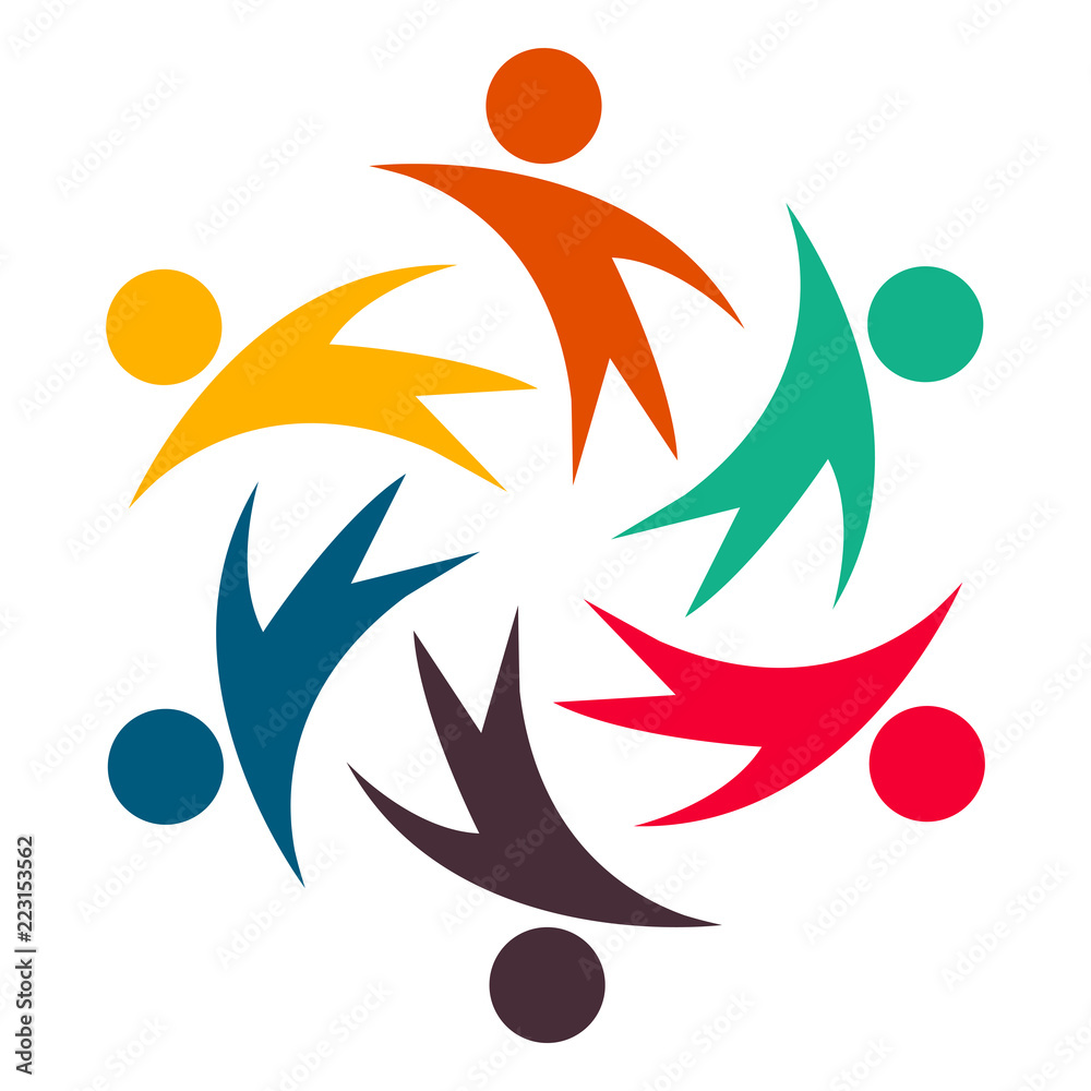 Group of six persons in circle. holding hands.The summit workers are ...