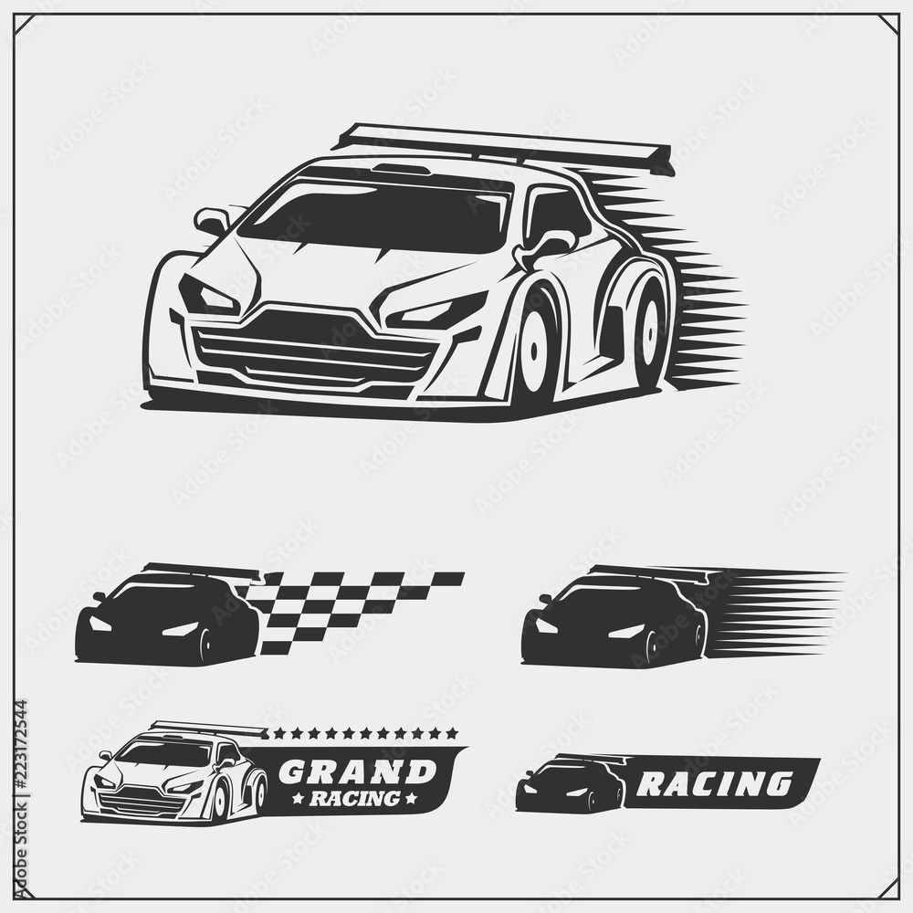 Set of speeding racing cars. Vector illustration. Stock Vector | Adobe ...