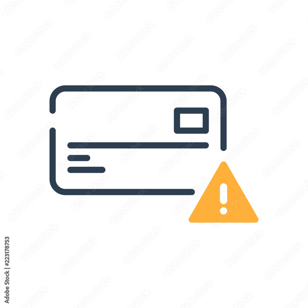 Line art. Vector Credit Cards Icon. Hazard warning attention sign with ...