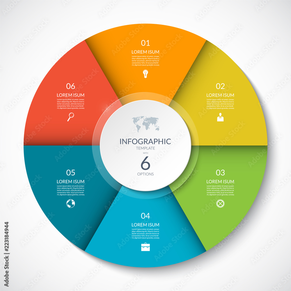 Vector infographic circle. Cycle diagram with 6 options. Can be used ...