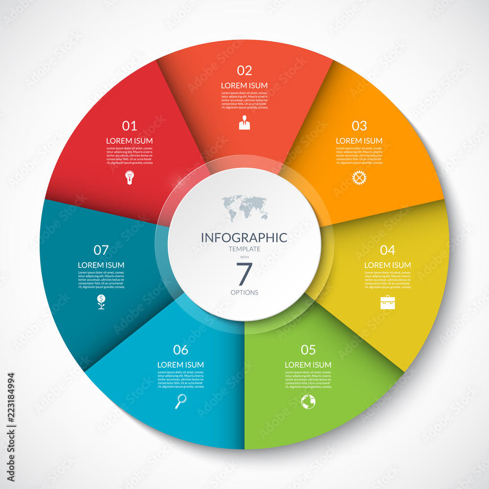 Vector infographic circle. Cycle diagram with 7 options. Can be used ...