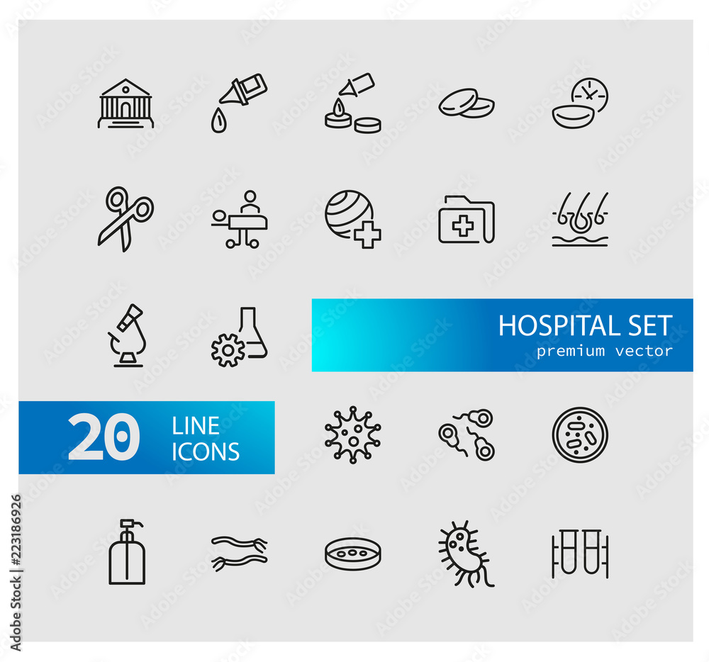 Hospital icons. Set of line icons. Surgery, operating room, laboratory ...