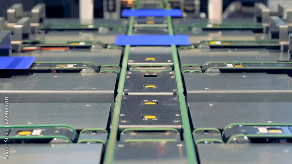 Solar module cells are moving along the conveyor. Innovative production ...