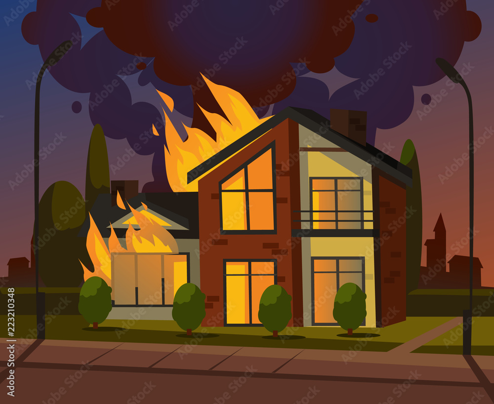 Burning house fire. Vector design graphic flat cartoon illustration ...