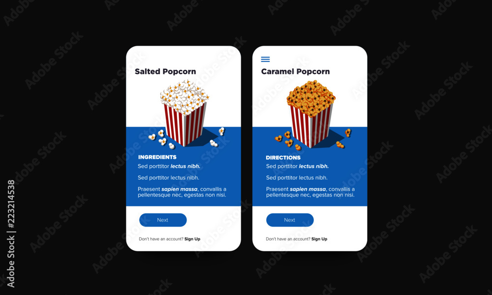 Menu Popcorn Box UX UI App Design Vector Illustration Stock Vector ...