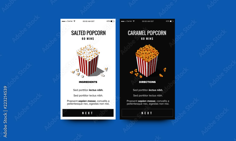 Menu Popcorn Box UX UI App Design Vector Illustration Stock Vector ...