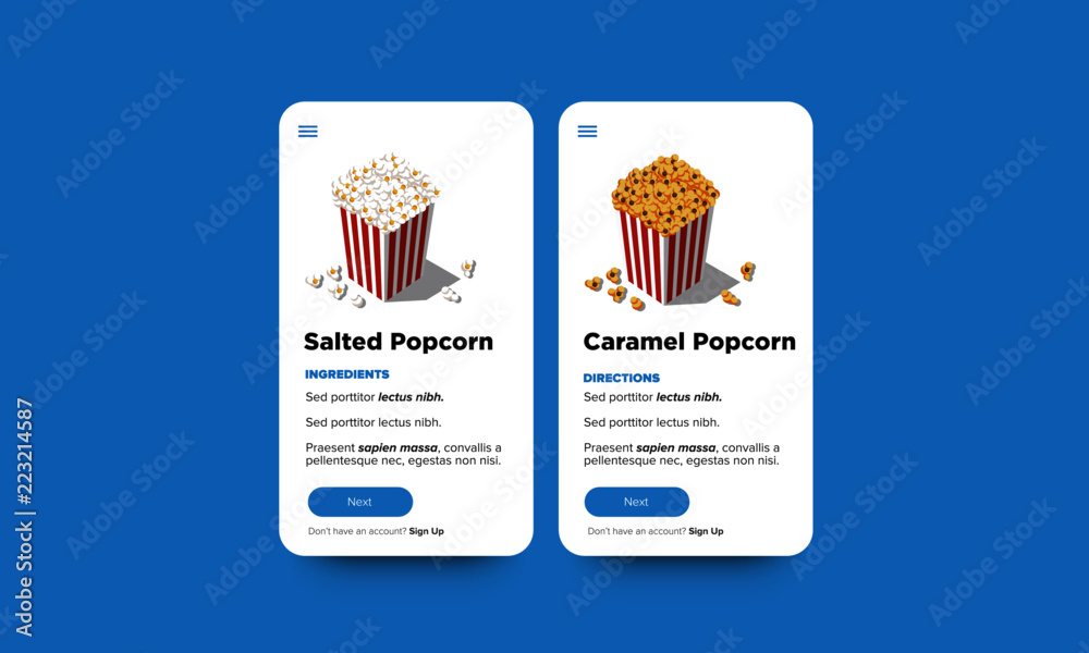 Menu Popcorn Box UX UI App Design Vector Illustration Stock Vector ...