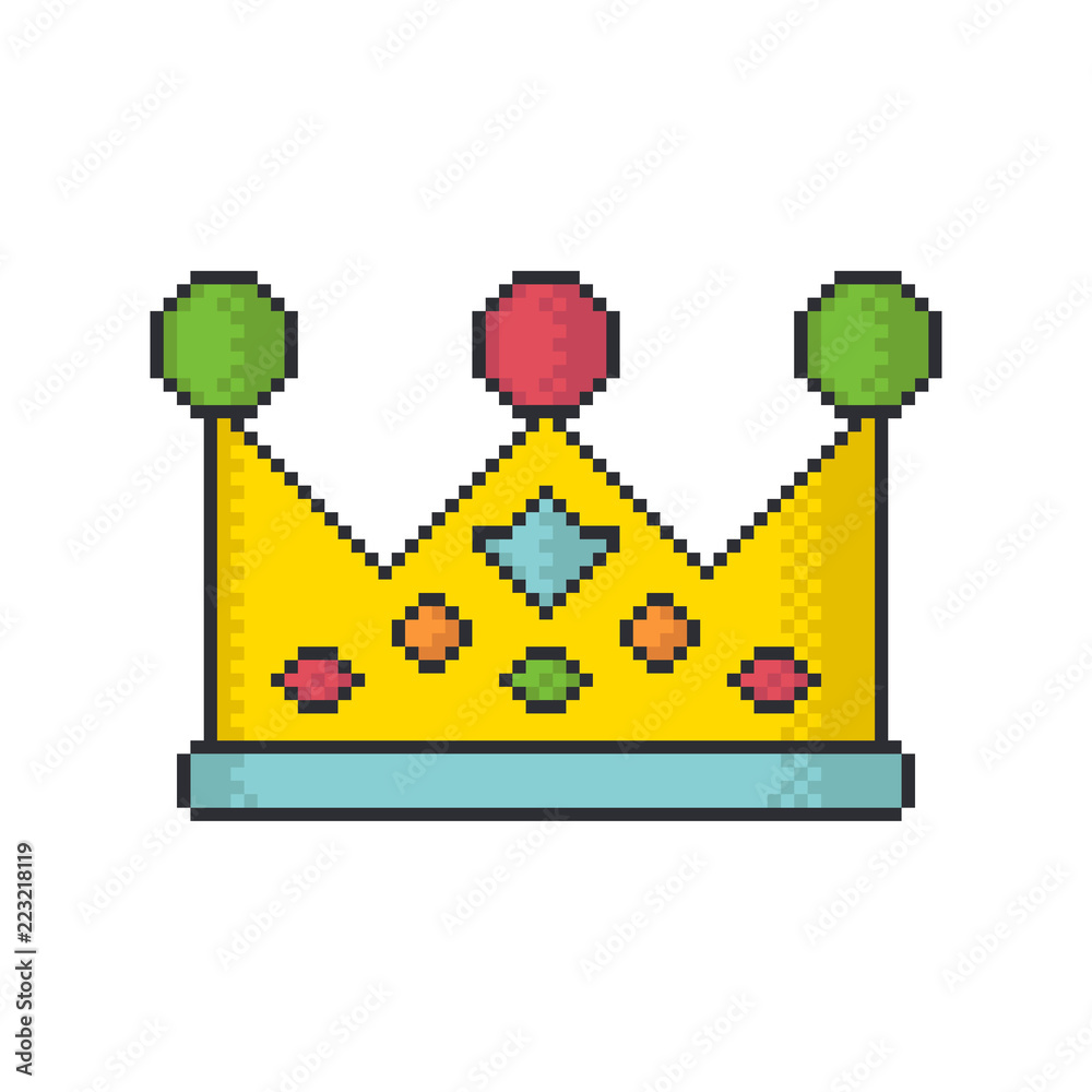 Festive crown pixel art style vector icon on white background. Stock ...