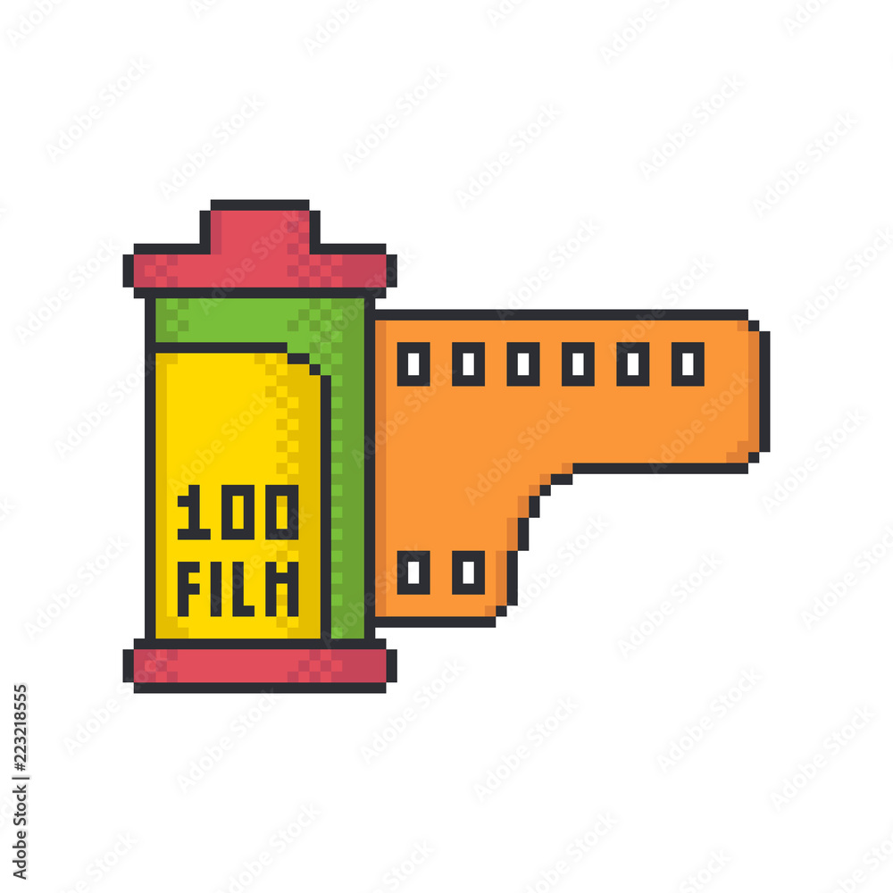 Retro camera roll pixel art style vector icon on white background ...