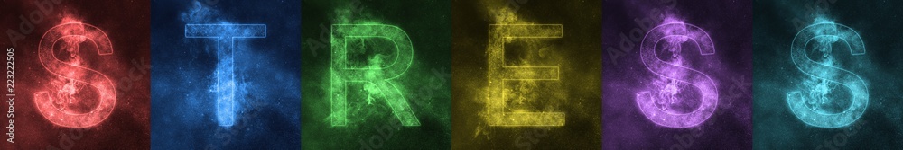 Word lettering STRESS Space stylized colorful Letters. STRESS banner ...
