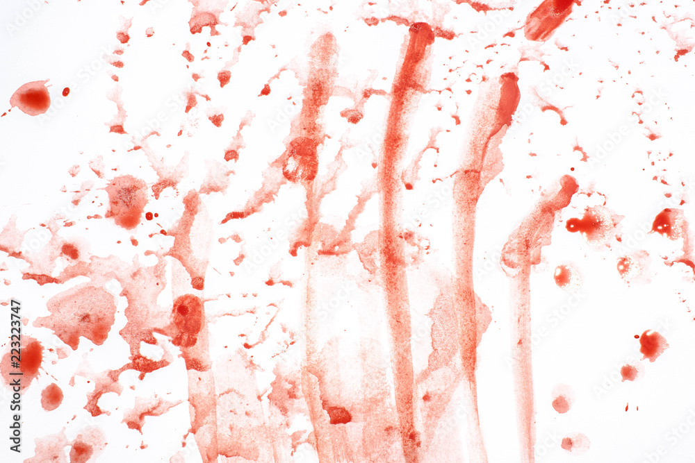 print of blood drop streaks on white background for medicine design ...