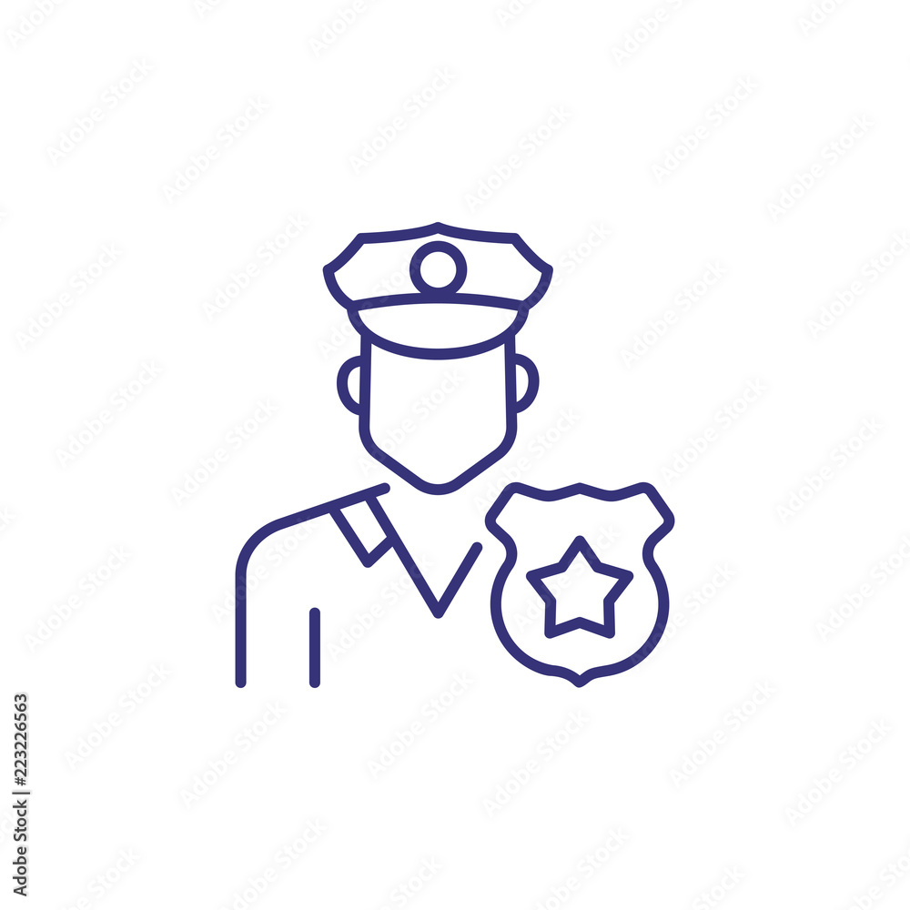 Police officer line icon. Policeman, cop, badge. Occupation concept ...