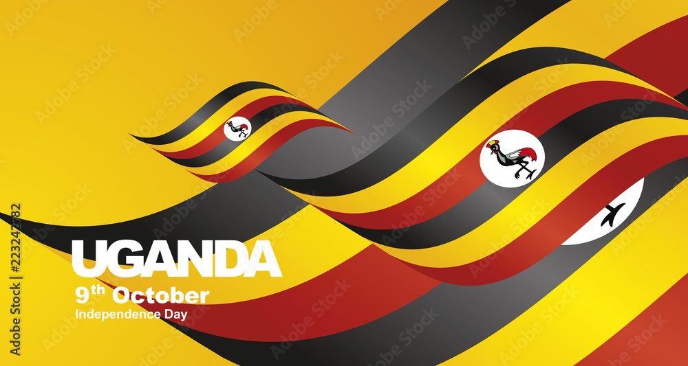 Uganda Independence Day flag ribbon landscape background Stock Vector ...
