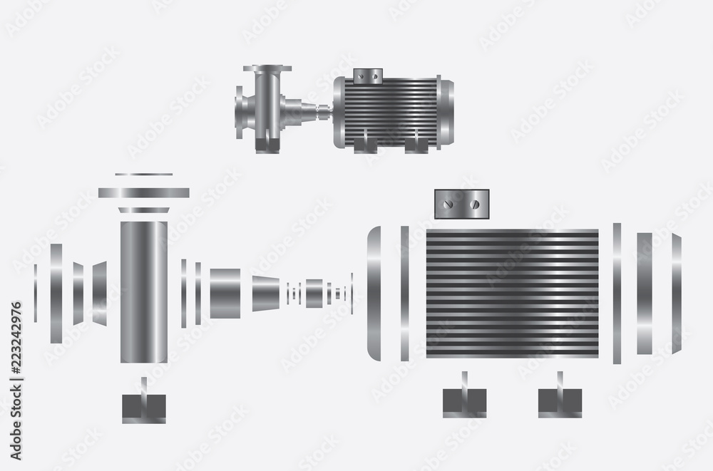 Parts of a pump motor on white background Stock Vector | Adobe Stock