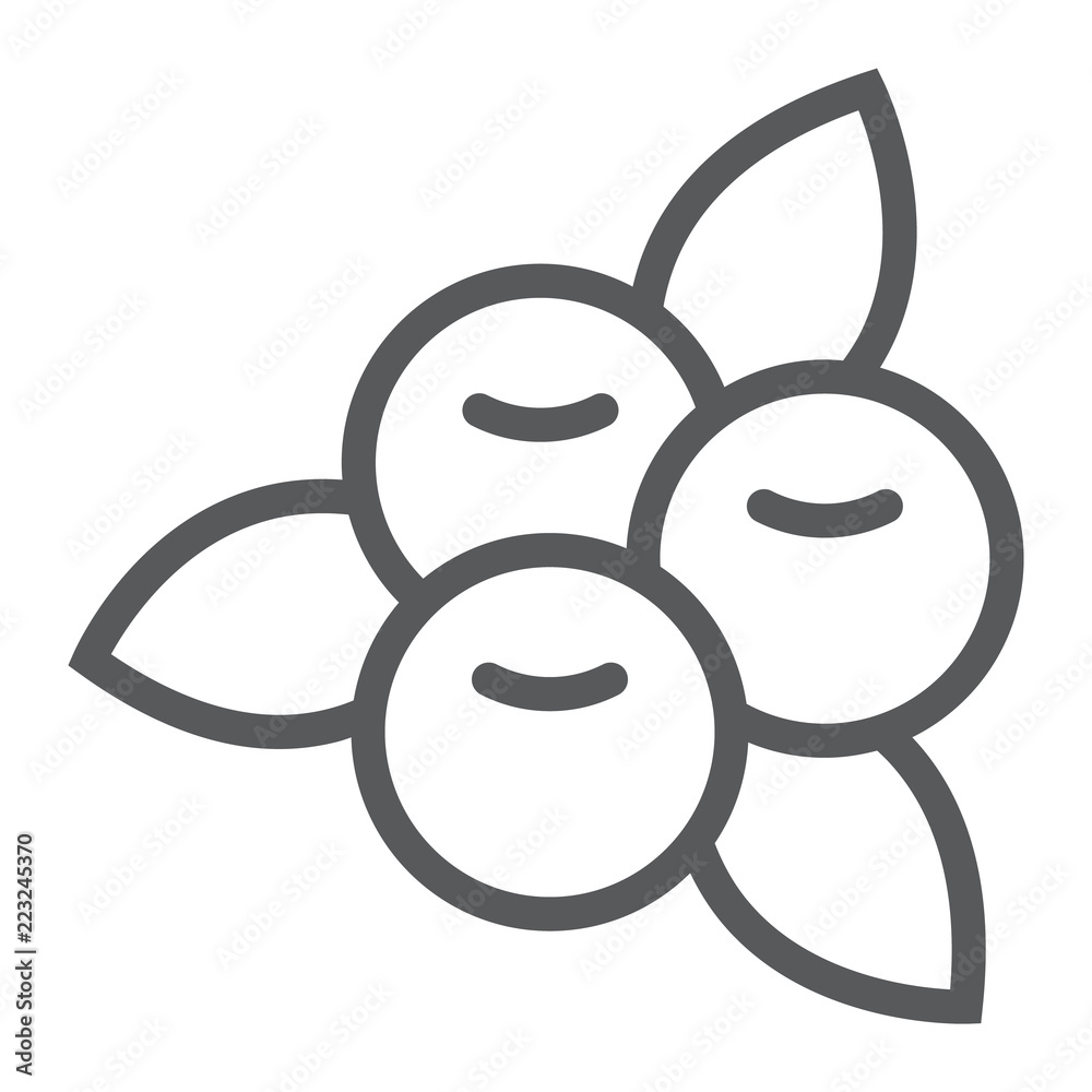 Cranberry line icon, food and berry, vitamin sign, vector graphics, a ...