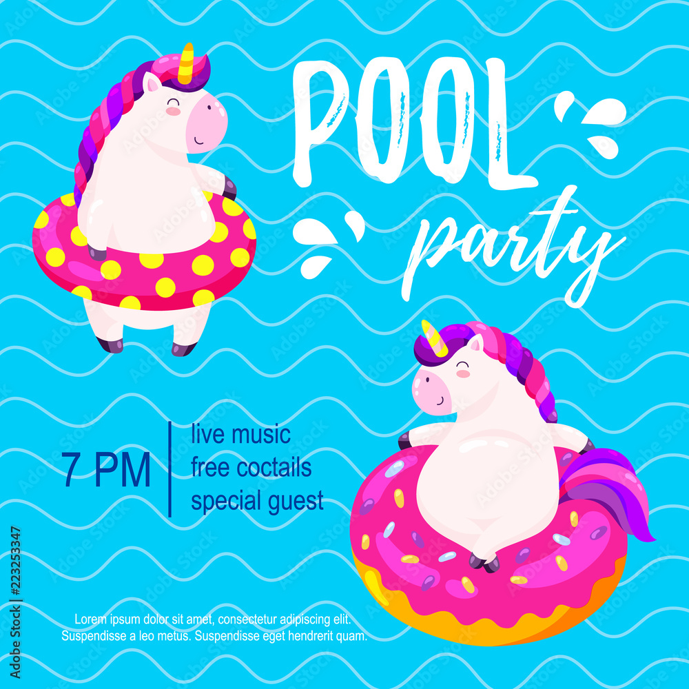 Pool party invitation. Template, background for banner, flyer. Vector ...