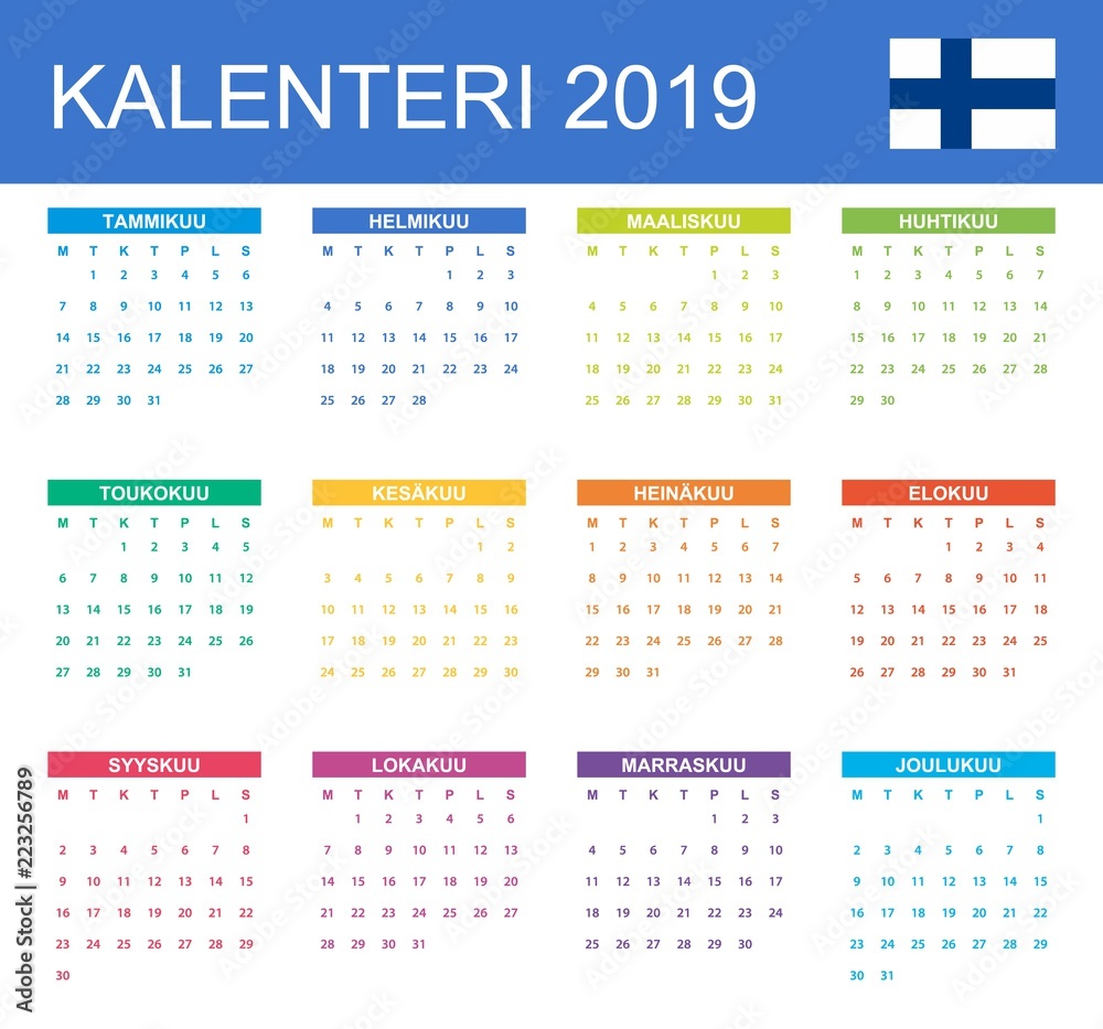 Finnish Calendar for 2019. Scheduler, agenda or diary template. Week ...