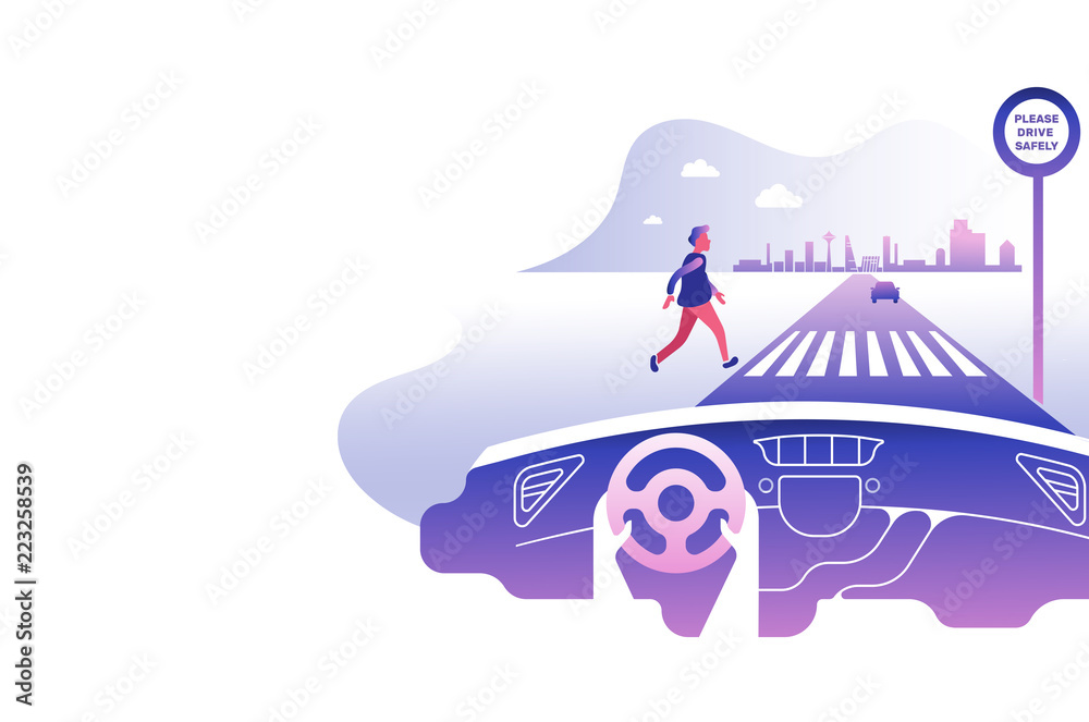 Dashboard car and driver.Hands driving a car on the highway. Drive ...