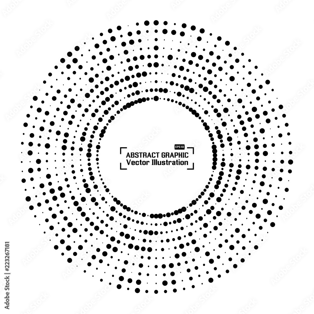Abstract halftone circle frame with black random dots. Round border ...