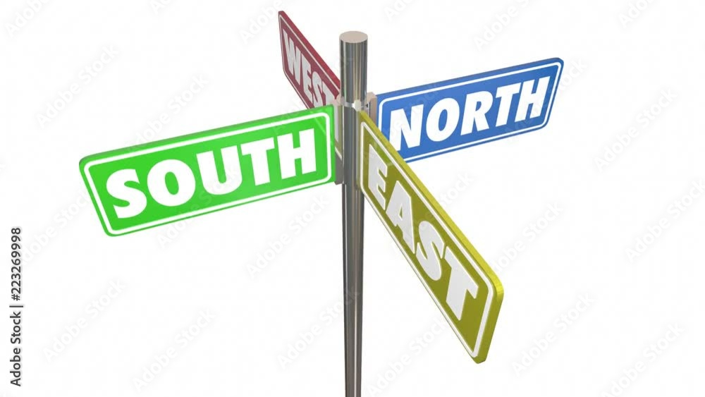 North South East West Directions 4 Way Signs Seamless Looping 3d ...