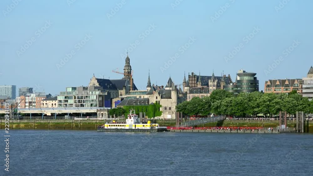 Gorgeous panoramic cityscape with touristic ship, vessel or pleasure ...