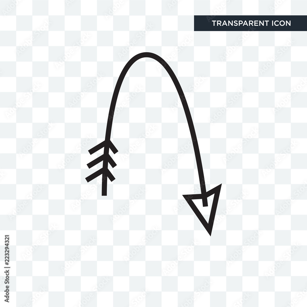 Curved downward arrow vector icon isolated on transparent background ...