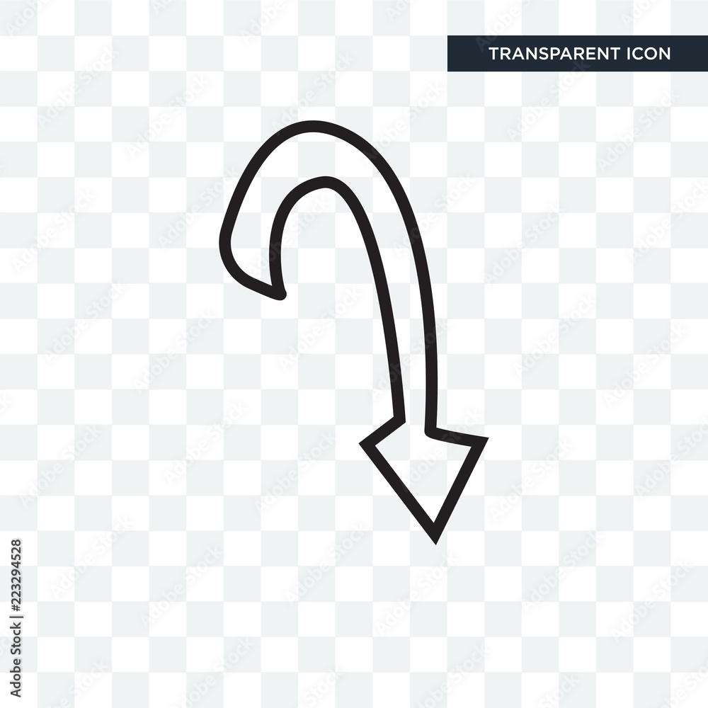 Curved downward arrow vector icon isolated on transparent background ...
