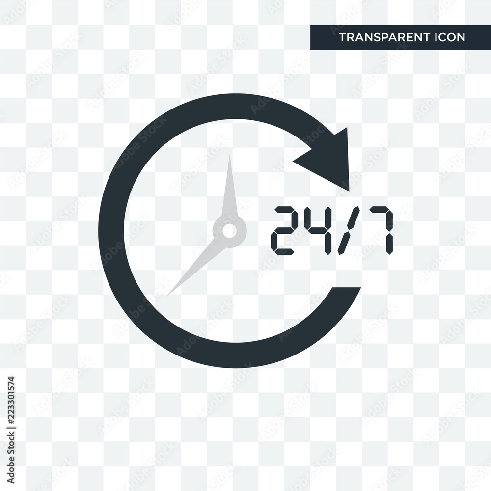 24/7 time vector icon isolated on transparent background, 24/7 time ...