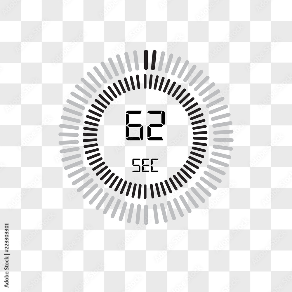 The 62 seconds vector icon isolated on transparent background, The 62 ...