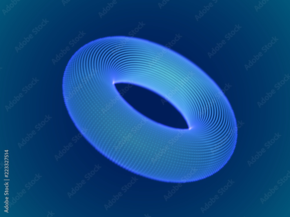 Cyber space concept: 3d digital torus consisting of glowing particles. Cyber security, big data ...