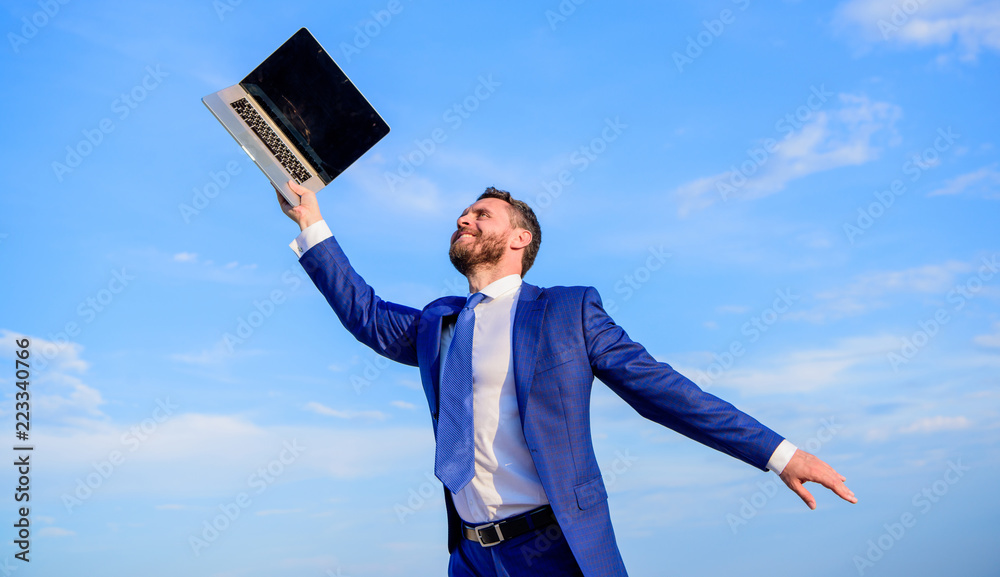 Follow your interests. Businessman formal suit follow laptop. He has a ...