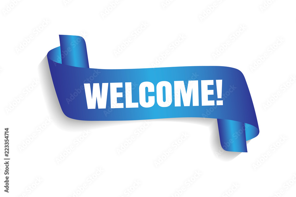Welcome sign. Vector illustration. White inscription welcome blue ...