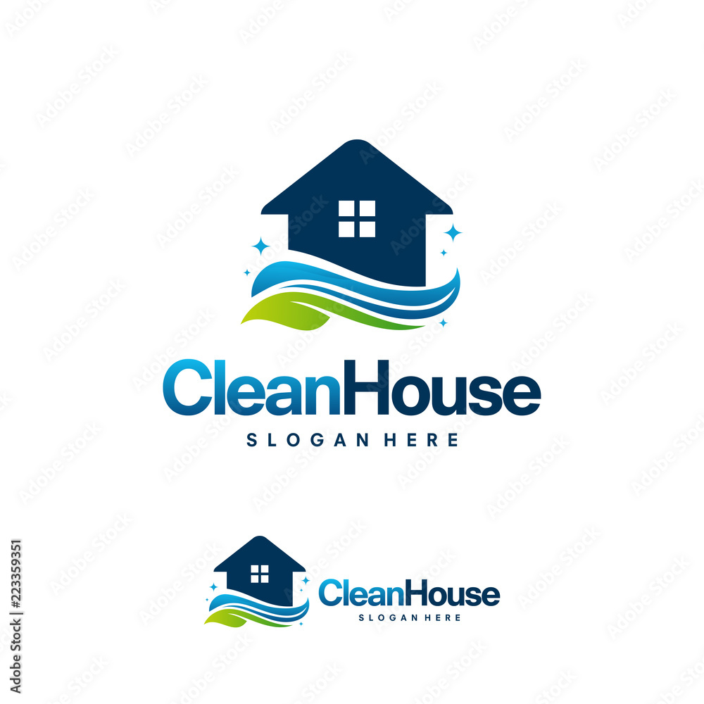 Clean House logo designs with Nature leaf, Cleaning Service logo vector ...