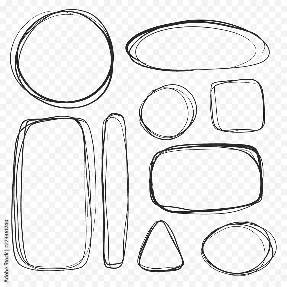 Set of bubble boxes in a minimalistic sketch. Sloppy drawing with ...