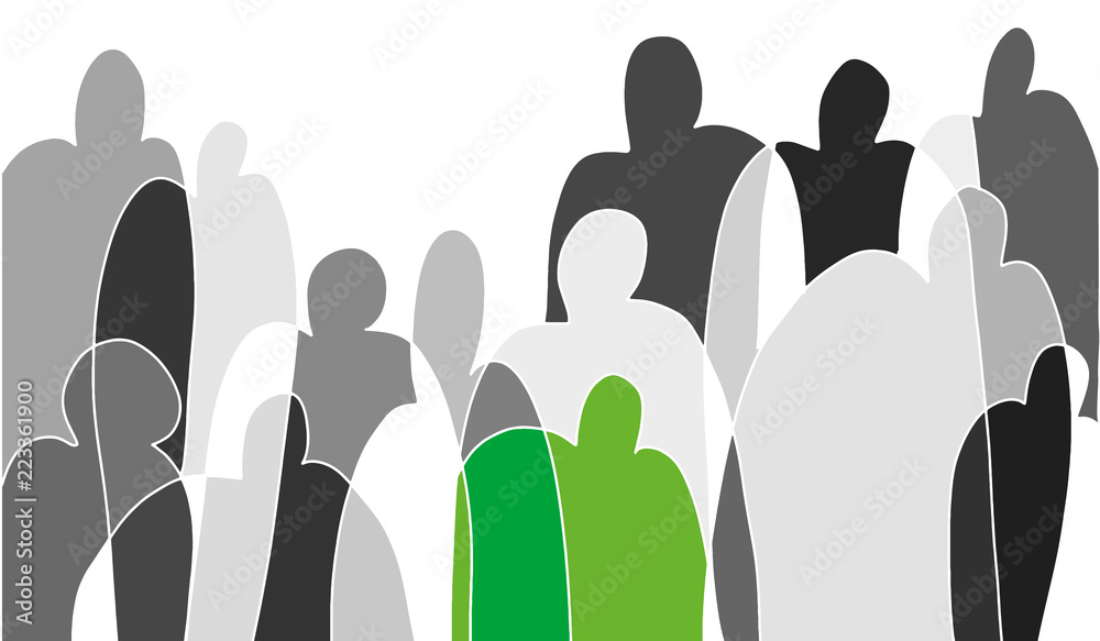 Black and white sketch on theme of society. One human figure is ...