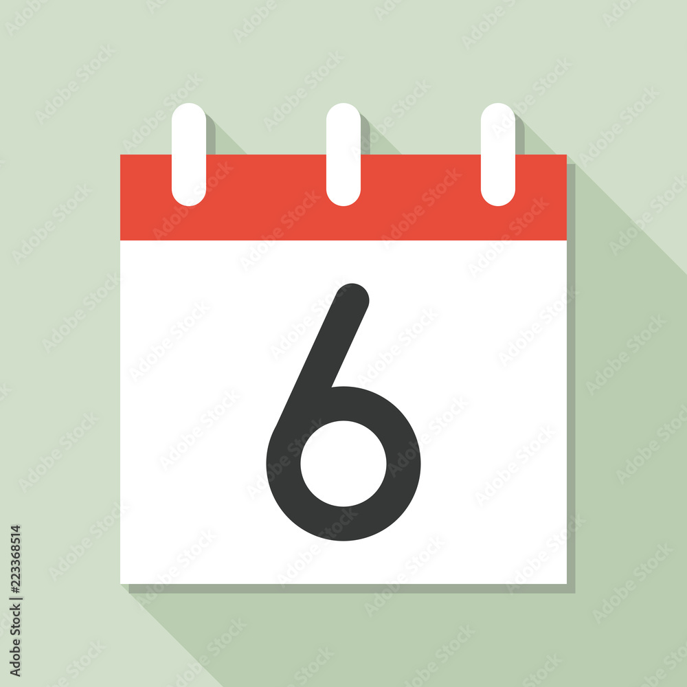 calendar and number six, calendar icon set, flat design vector with ...